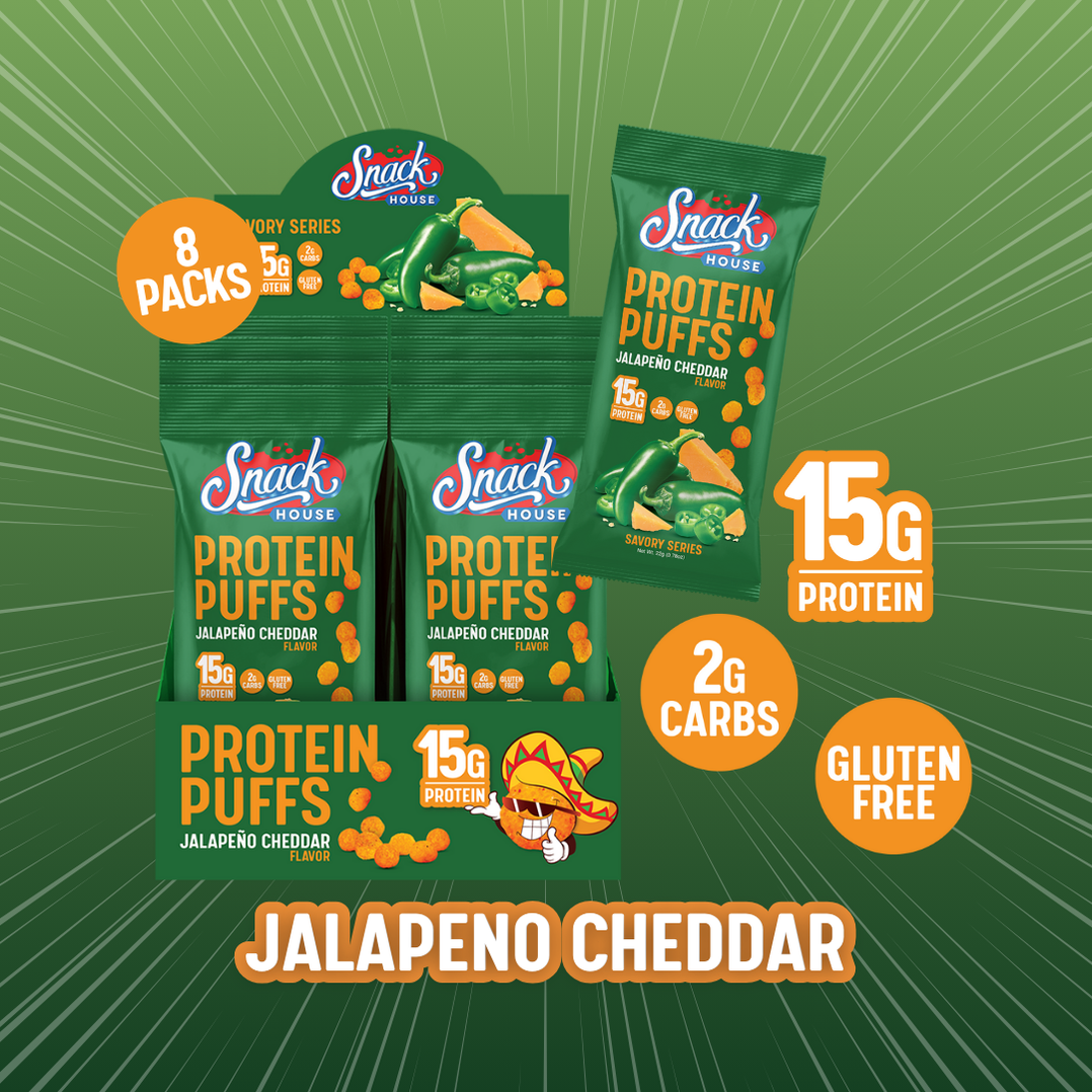 Jalapeño Cheddar Puffs Single Serving - 8-Pack Box — Snack House Foods®
