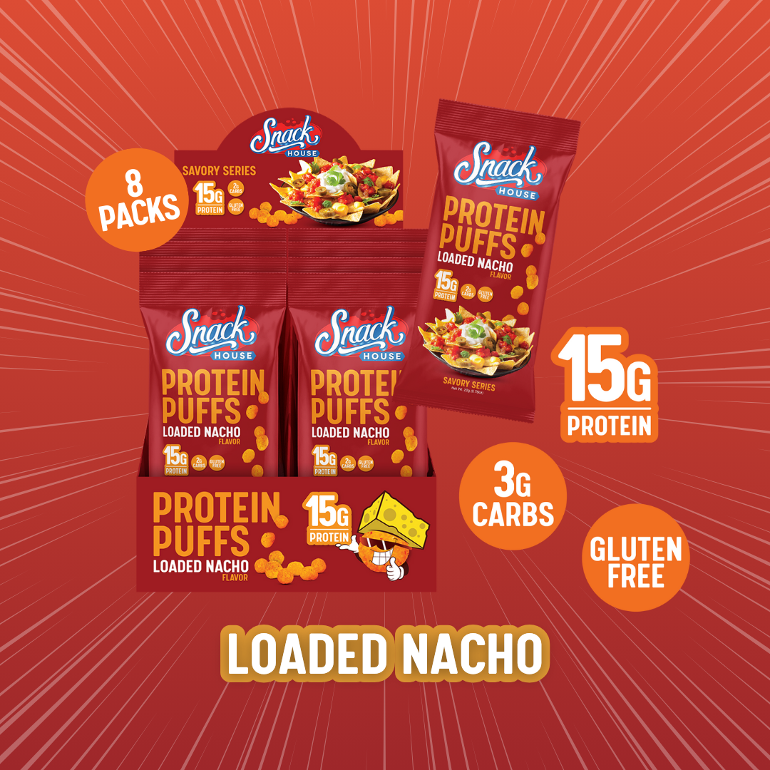 Loaded Nacho Protein Puffs Single Serving - 8-Pack Box — Snack House Foods®