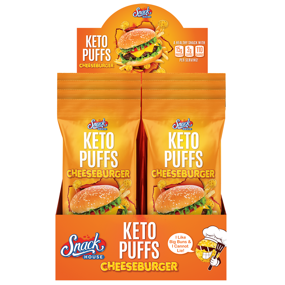Cheeseburger Puffs Single Serving - 8-Pack Box — Snack House Foods®